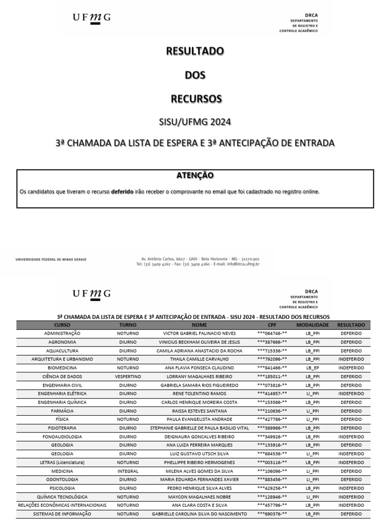 3a Chamada Da Le e 3a Antecipacao Sisu 2024 Resultado Dos Recursos ...