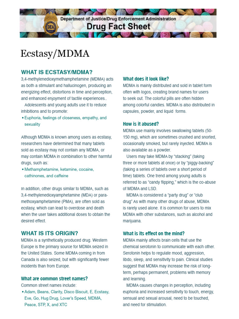 Ecstasy-MDMA 2022 Drug Fact Sheet | PDF | Mdma | Drugs