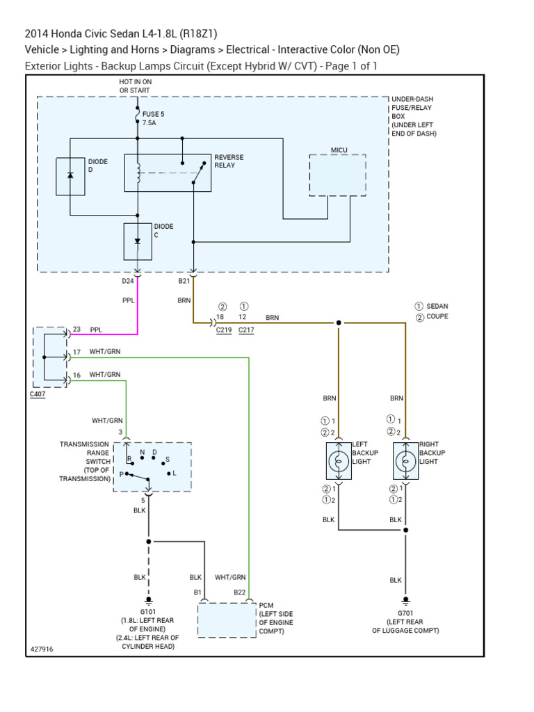 Exterior Lights - Backup Lamps Circuit (Except Hybrid W - CVT ...