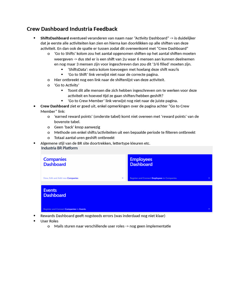 Crew Dashboard Feedback | PDF