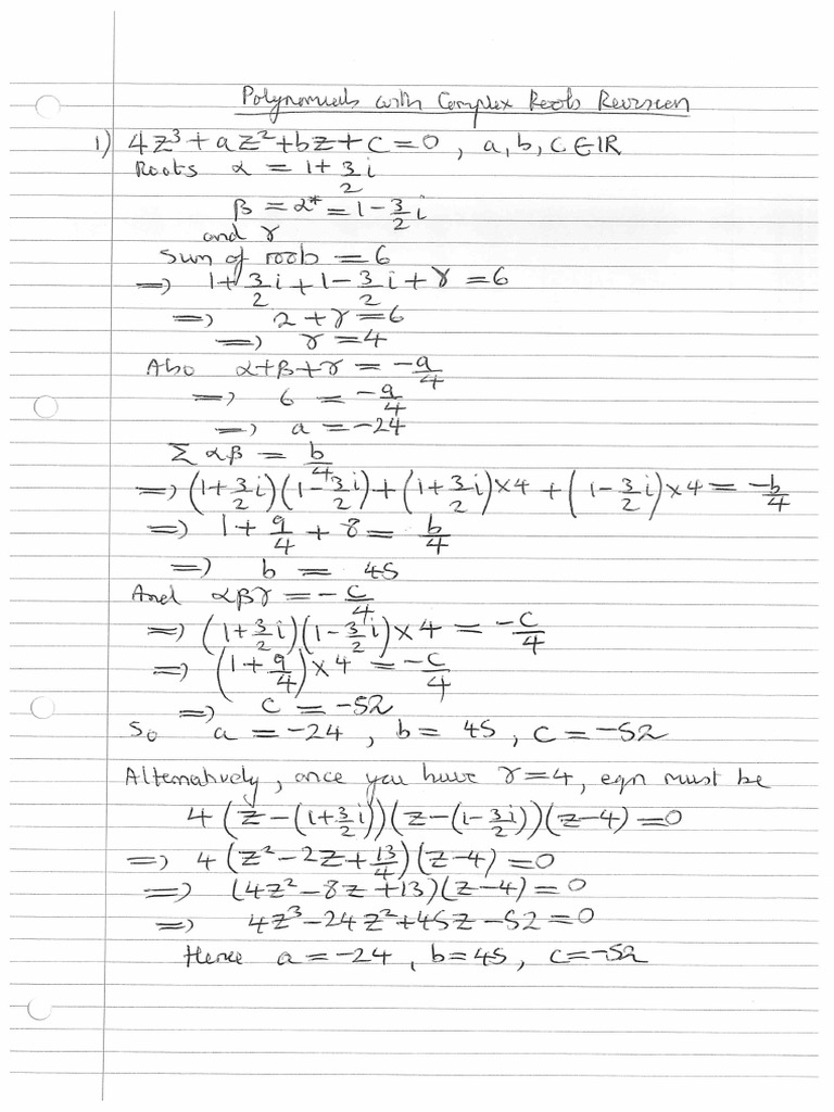 Polynomials With Complex Roots REVISION ANSWERS | PDF