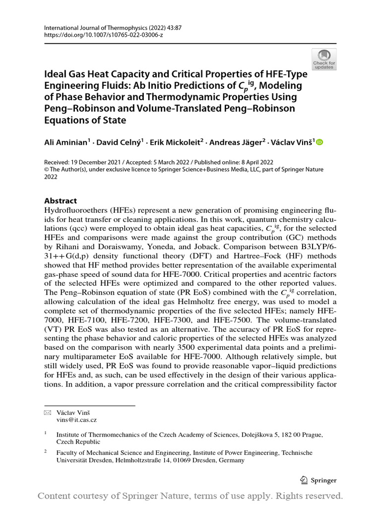 Ideal Gas Heat Capacity HFE | PDF | Chlorofluorocarbon | Gases