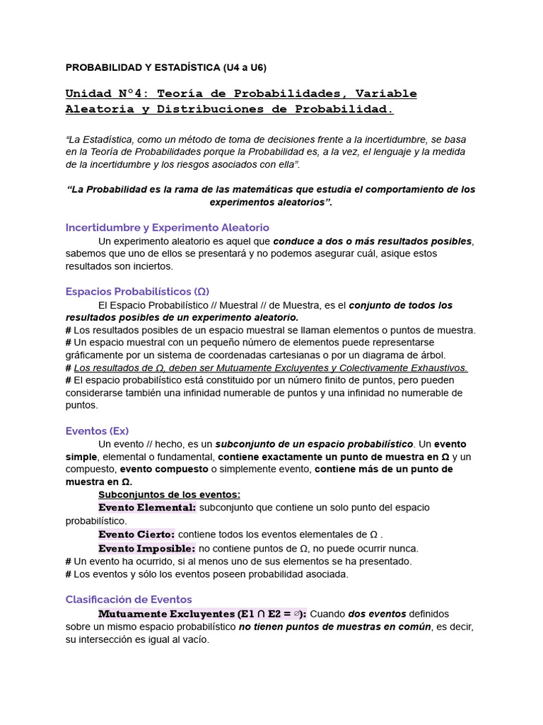 Probabilidad y Estadística - Teórico - U456 | PDF | Teoría de probabilidad | Variable aleatoria