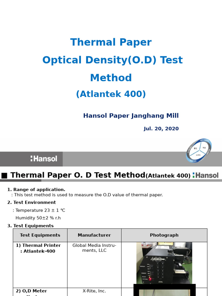 Thermal Paper Optical Density Test Method (Atlantek400) | PDF | Printer ...