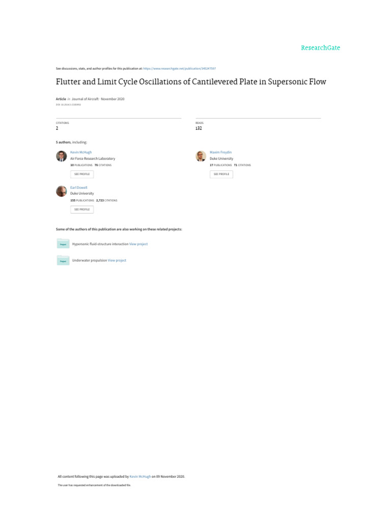 Flutter and Limit Cycle Oscillations of Cantilevered Plate in Supersonic Flow | PDF | Fluid ...