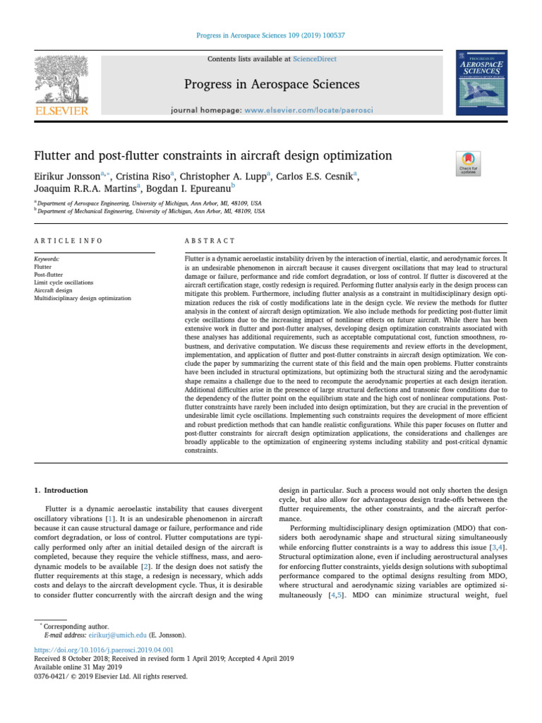 Flutter and Post-Flutter Constraints in Aircraft Design Optimization | PDF | Mathematical ...