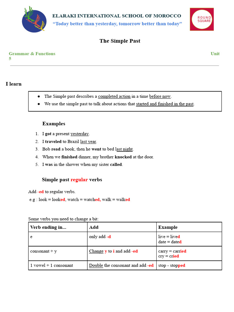 The Simple Past | PDF | Language Mechanics | Grammar