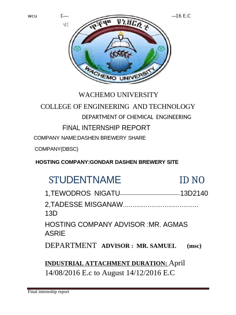 wcu db final internship | PDF | Brewing | Beer
