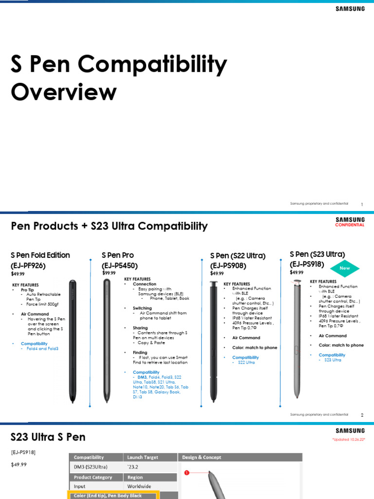 2023 S Pen Comparison Compatibility | PDF | Mobile Phones | Tablet Computer