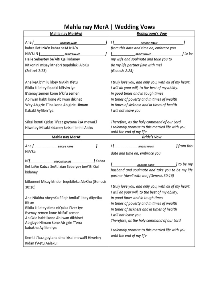 Wedding Vows for Bride and Groom | PDF | Rites Of Passage | Social ...