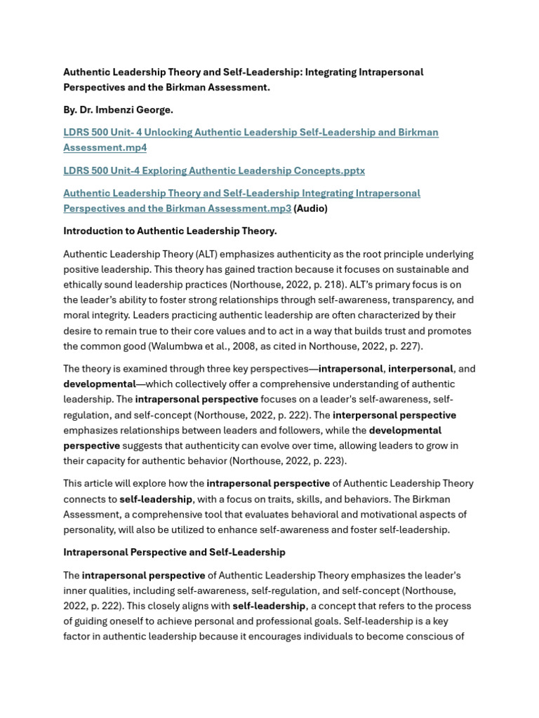 Authentic Leadership Theory and Self-Leadership - Integrating ...