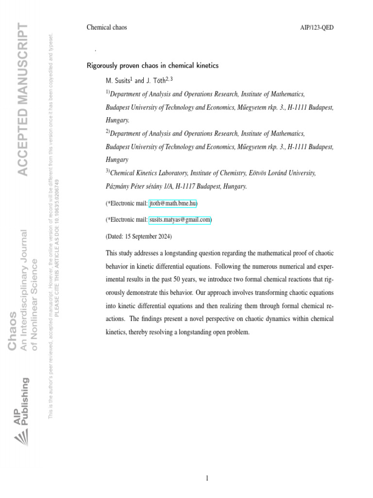 Susits, Toth, Rigorously Proven Chaos in Chemical Kinetics (2024, Sept ...