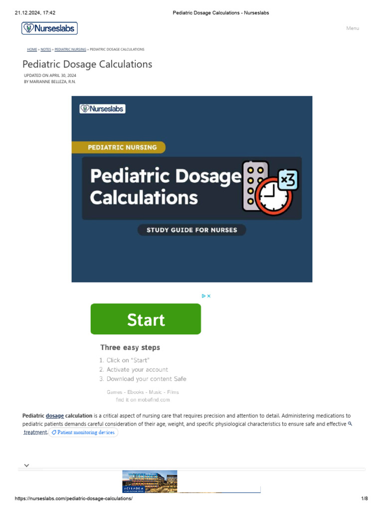 Pediatric Dosage Calculation Guide | PDF | Dose (Biochemistry) | Chemistry