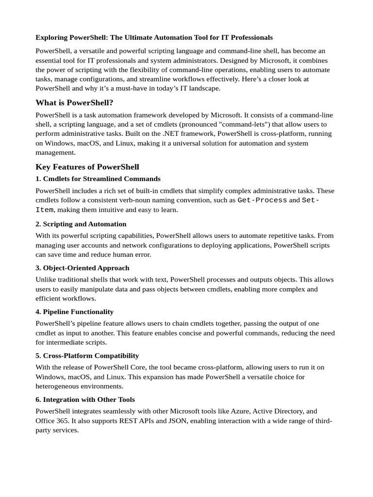 Exploring PowerShell: The Ultimate Automation Tool For IT Professionals | PDF | Information ...