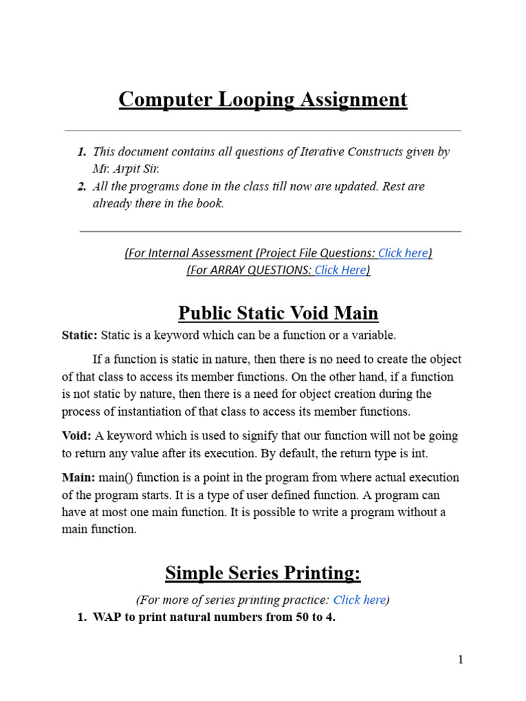 Class 9 Icse Looping Practice Questions Pdf Method Computer Programming Computer Programming