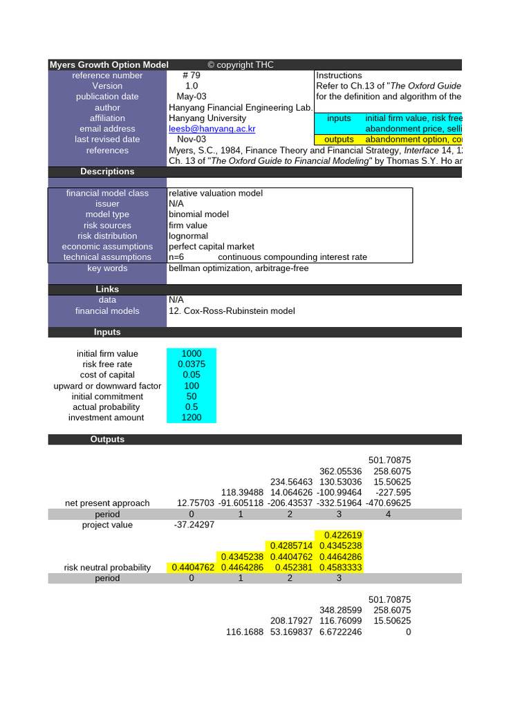Myers Growth Option Model Overview | PDF | Option (Finance) | Financial ...