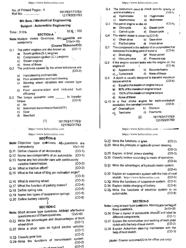 Mech 6 Sem Automobile Engineering 181763 2021 | PDF