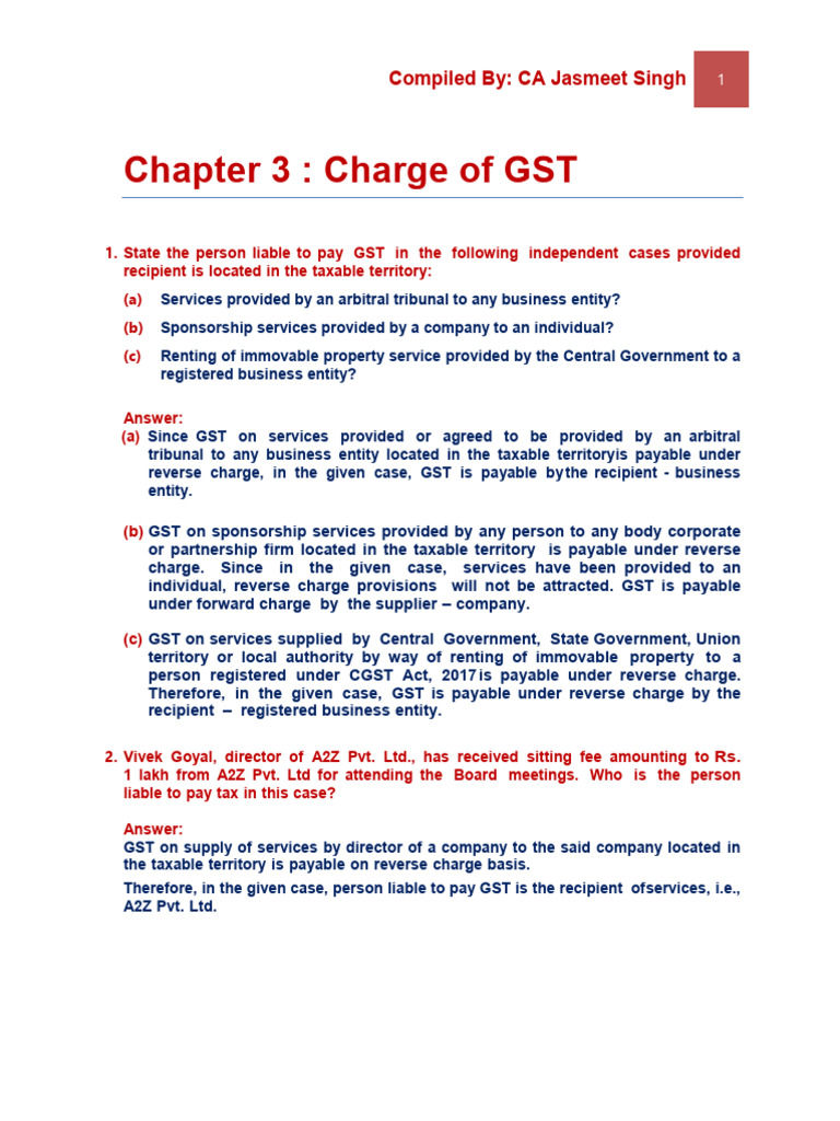CH 3 Charge Under GST (RCM & CS) | PDF | Value Added Tax | Partnership
