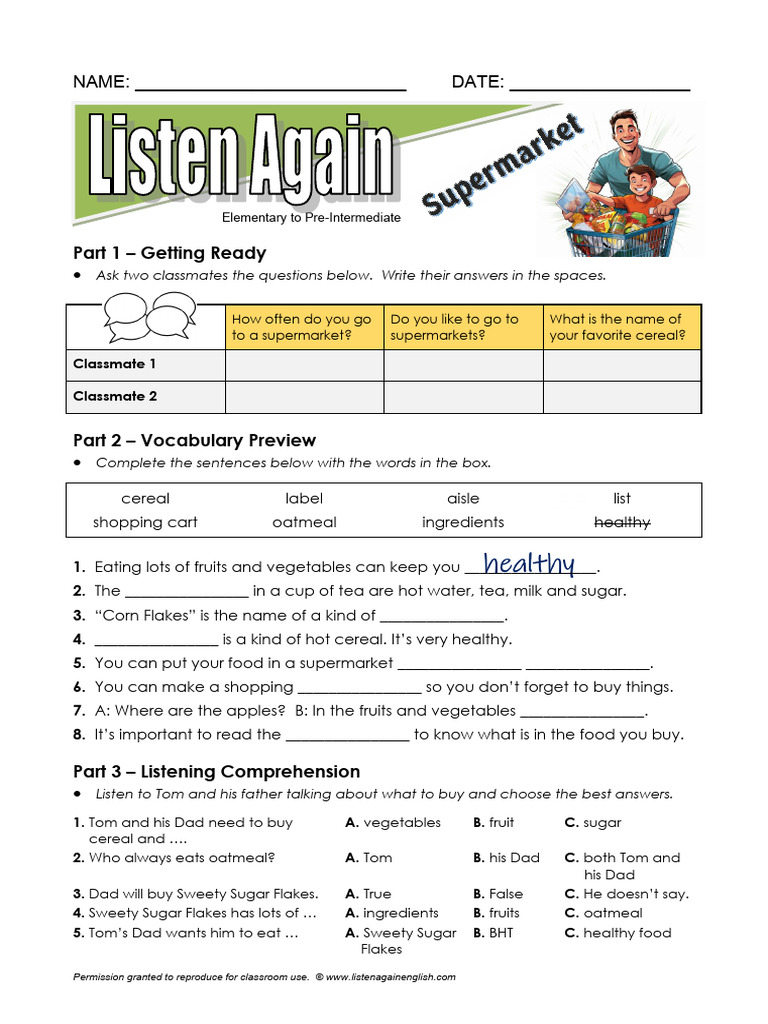 Supermarket Vocabulary and Listening Practice | PDF | Foods