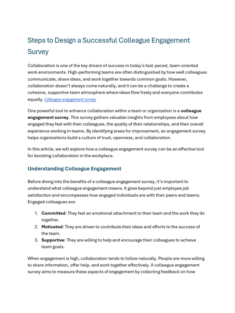 Steps to Design a Successful Colleague Engagement Survey | PDF ...