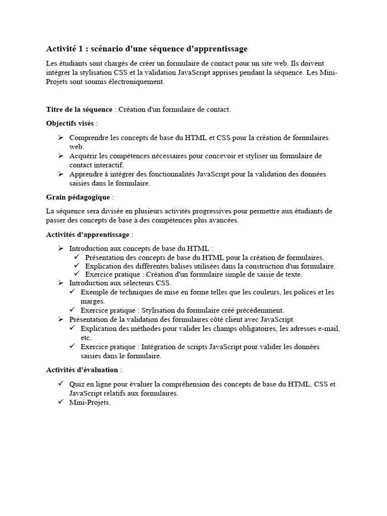 Création d'un formulaire web interactif | PDF