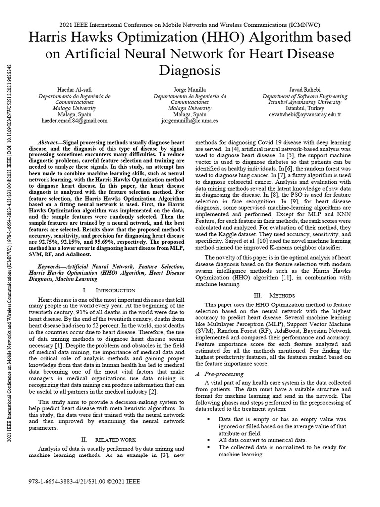 HHO Algorithm for Heart Disease Diagnosis | PDF | Machine Learning ...