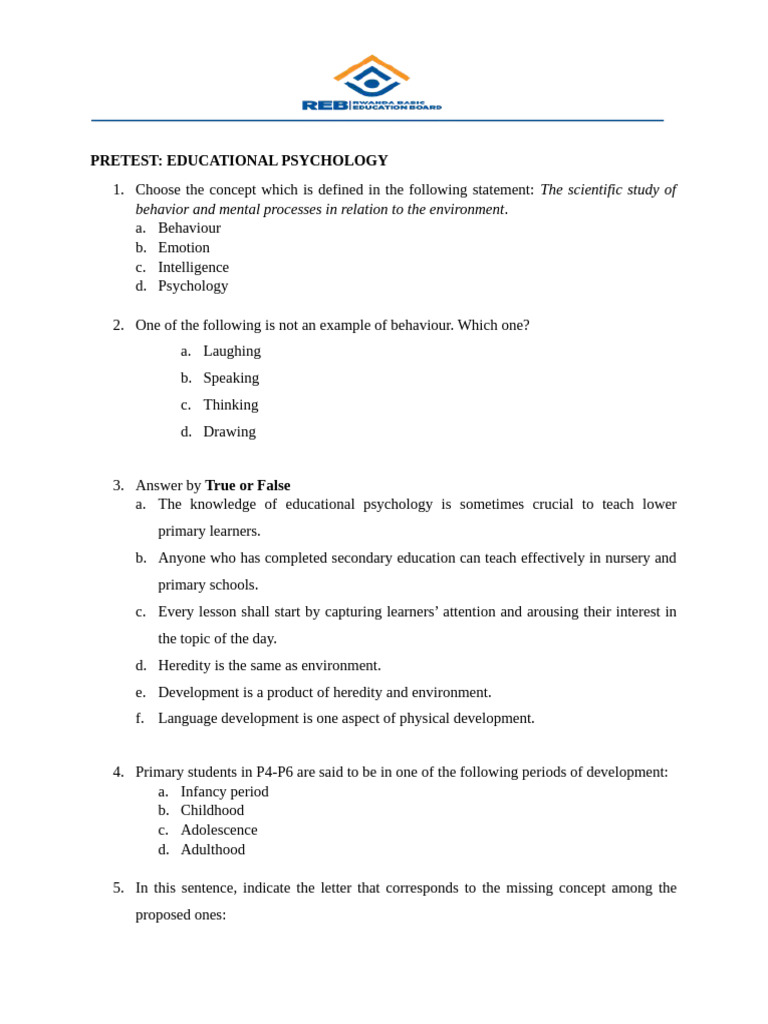 Pretest Educational Psychology 2 | PDF | Learning | Psychology