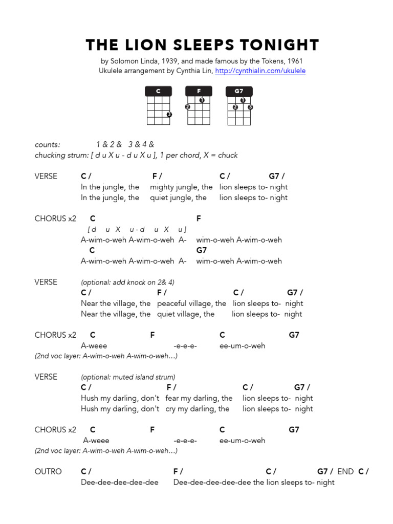 Ukulele Chords for "The Lion Sleeps Tonight" | PDF