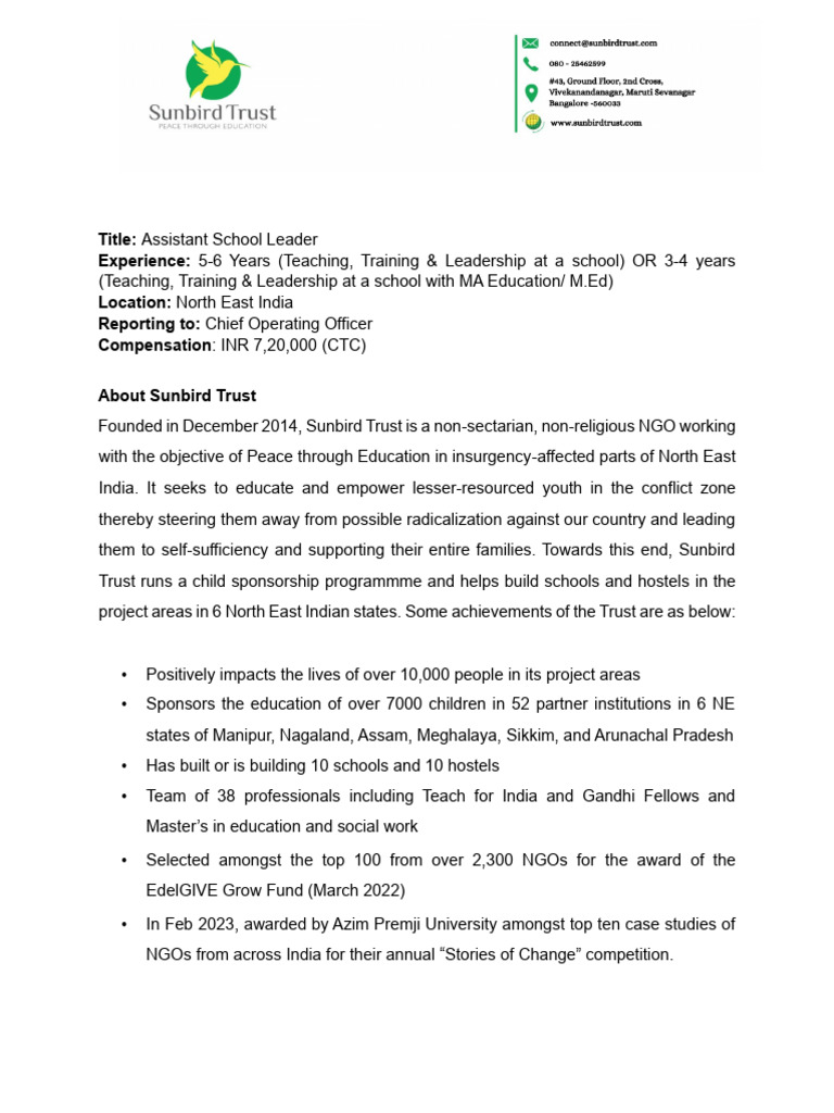 JD Assistant School Leader | PDF | Teachers | Community