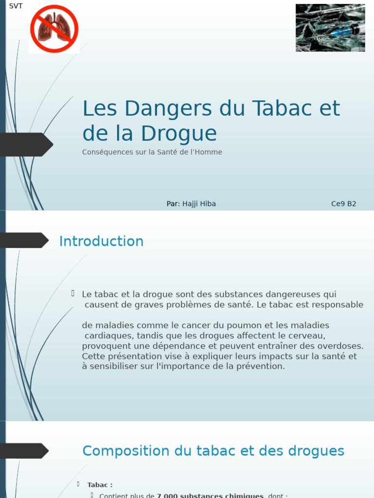Les Dangers Du Tabac Et de La Drogue (SVT) | PDF | Médicaments ...