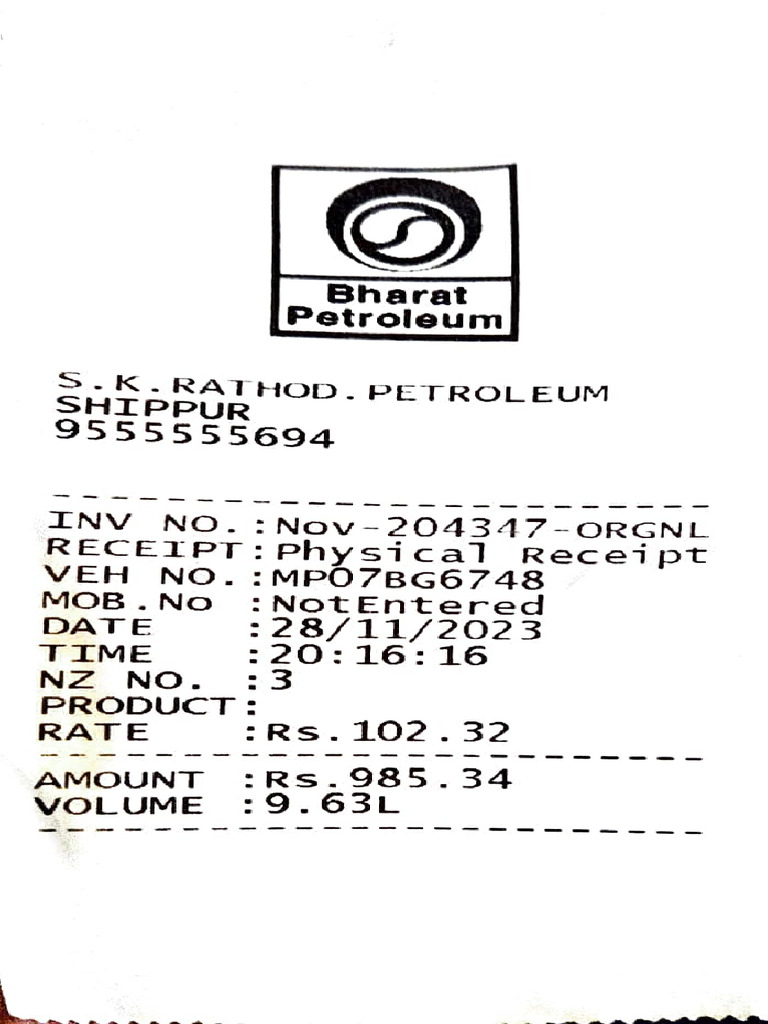 Petrol Invoice and Receipt Formats | PDF