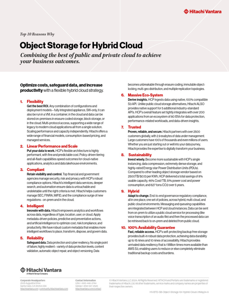 Top Ten Reasons Why Object Storage Hybrid Cloud | PDF | Cloud Computing | Regulatory Compliance