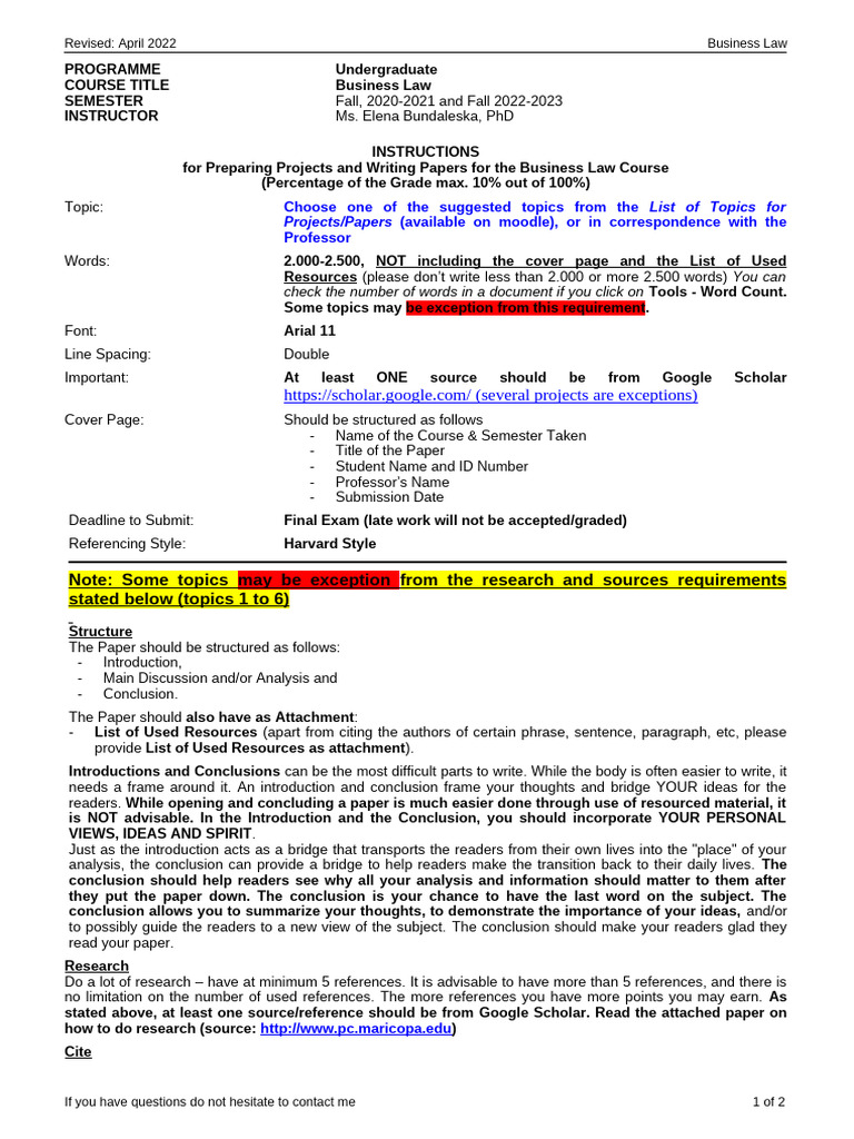 Instructions For Preparing Projects and Writing Papers - 2022 | PDF ...