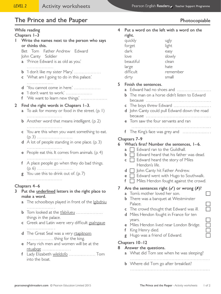 Educator's Guide: The Prince & Pauper | PDF | The Prince And The Pauper