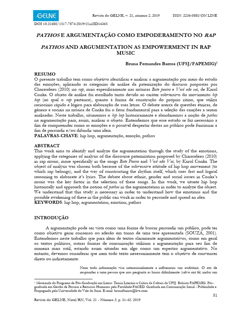 Pathos RAP Pathos: E Argumentação Como Empoderamento No and ...