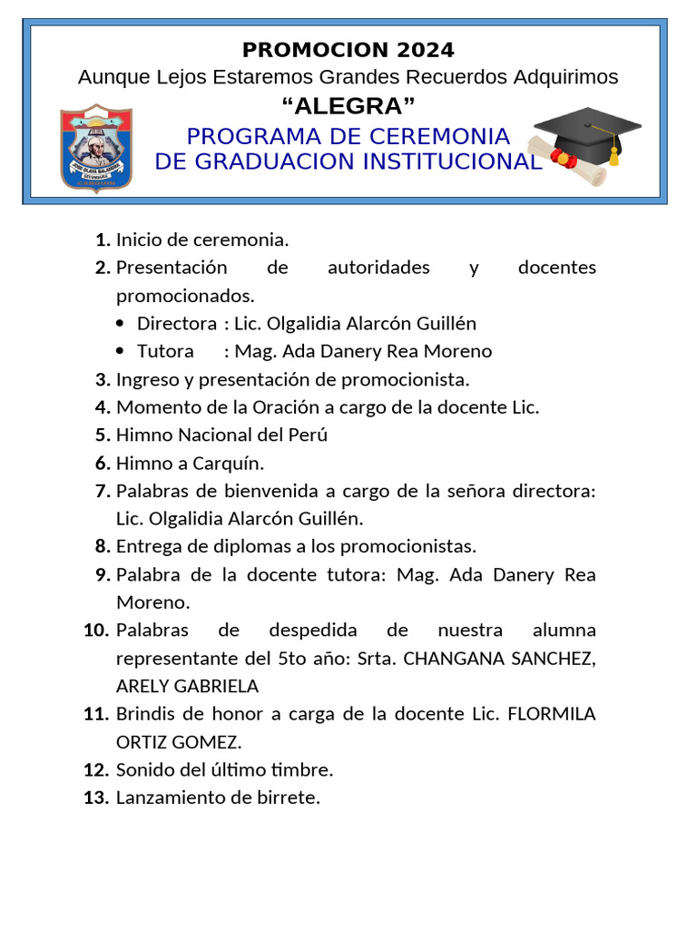 Programa de Ceremonia | PDF