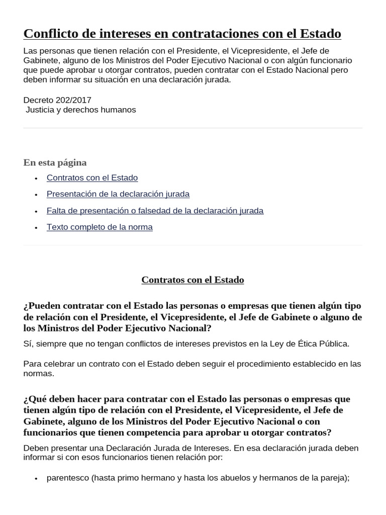 Conflicto de intereses en contrataciones con el Estado | PDF | Estado (política) | Ejecutivo ...