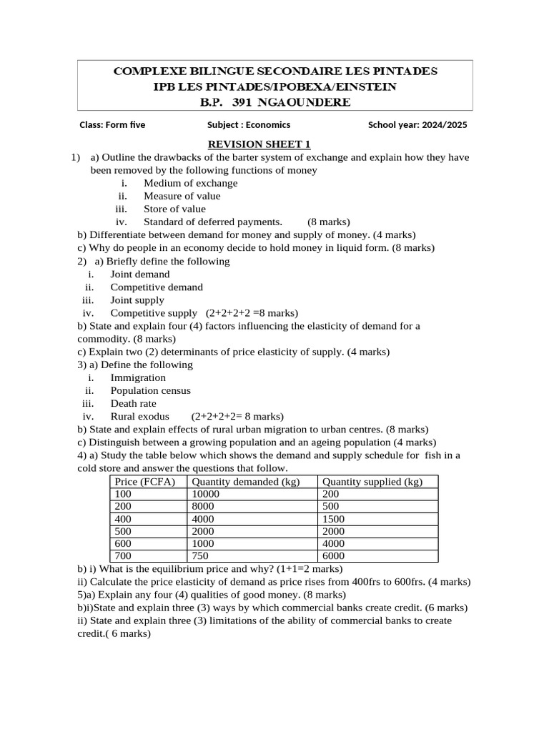 Revision Sheet Econs Form 5 | PDF