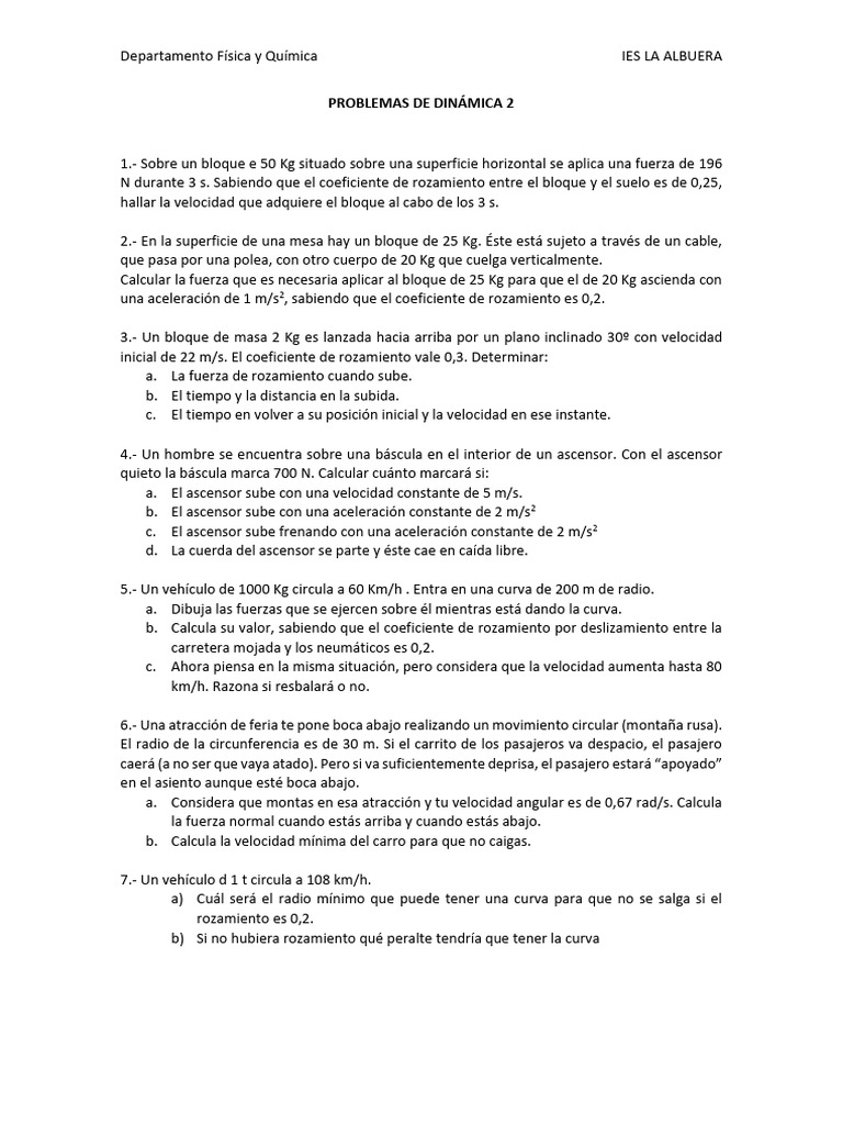 PROBLEMAS DE DINÁMICA 2_a | PDF | Fricción | Ascensor