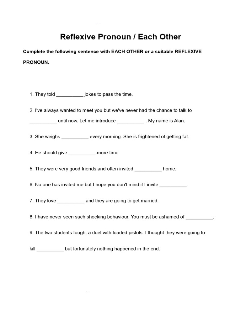 Reflexive Pronouns Each Other | PDF