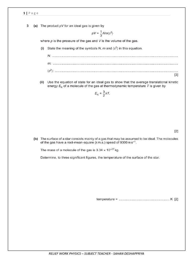 relief sheet Physics A2 2 | PDF