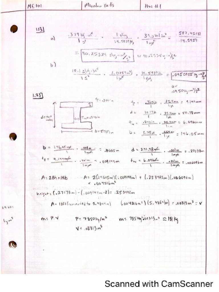 ME 101 HW1 Scanned | PDF