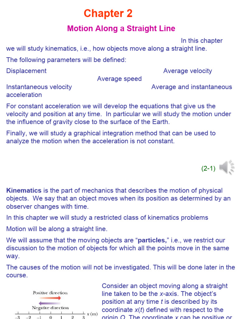PHY 101 - Motion Along A Straight Line | PDF | Velocity | Kinematics