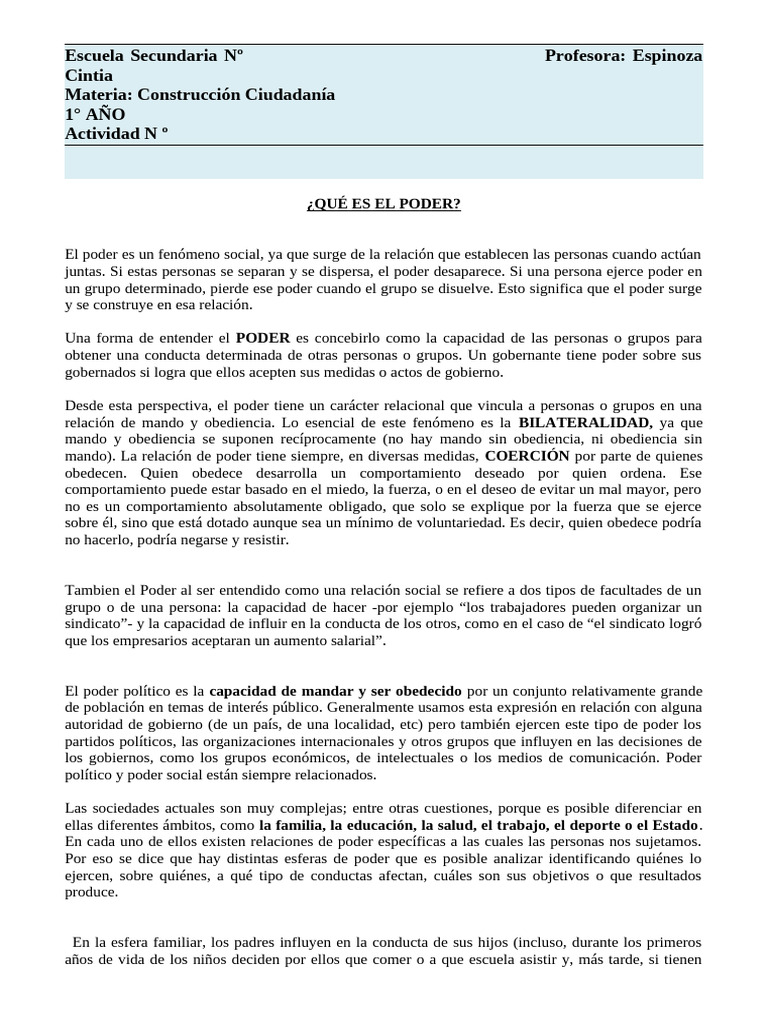 El Poder: Concepto y Ejemplos Prácticos | PDF | Comportamiento | Gobierno