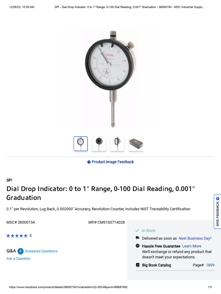 SPI - Dial Drop Indicator 0 To 1 Range 0-100 Dial Reading 0.001 ...