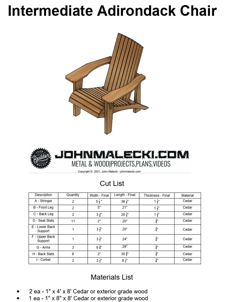 Intermediate Adirondack Plan | PDF