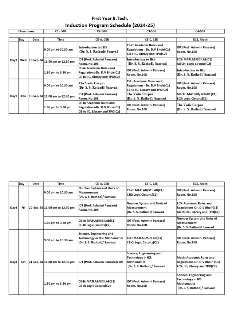Induction Schedule-2024-25_rev1 | PDF