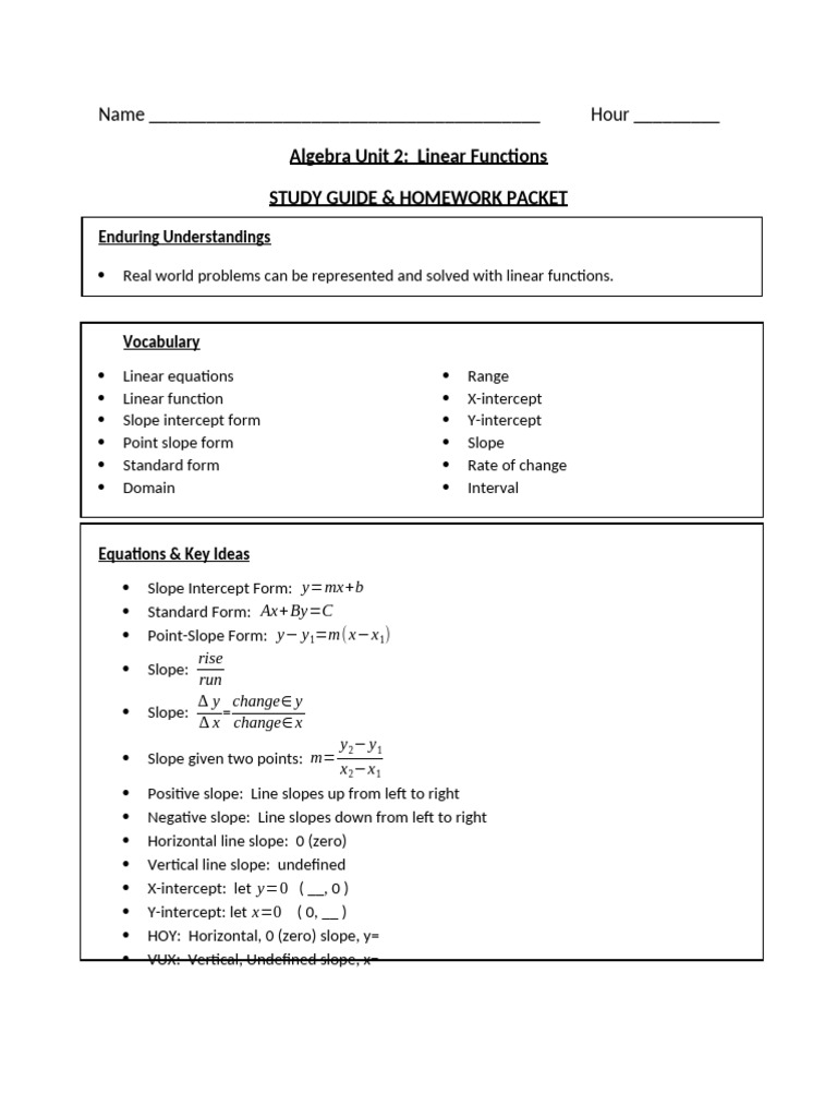 Algebra Unit 2 Homework Packet | PDF | Mathematical Concepts | Mathematics