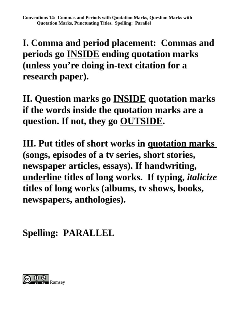 Conventions 14 End Quotation Marks and Punctuating Titles | PDF | Quotation Mark | Comma