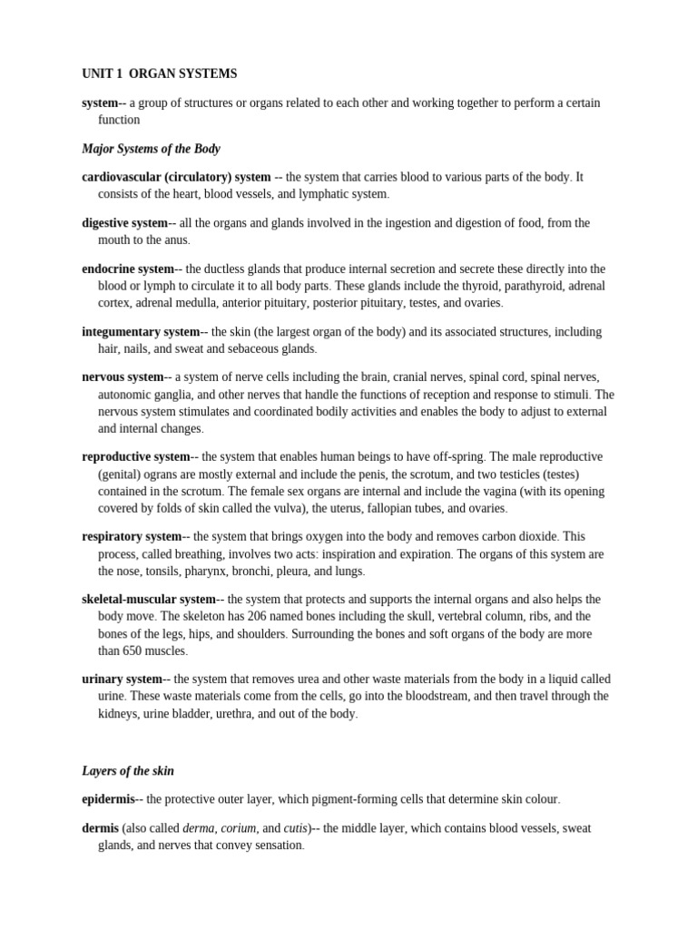 Unit 1 Major Systems of The Body 2 | PDF | Human Body | Muscle